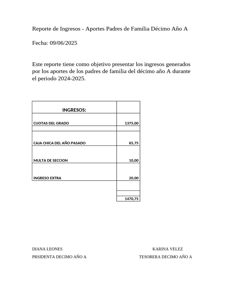 Reporte de Ingresos | PDF