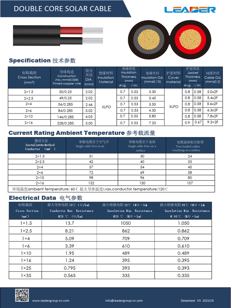 Specifications of Double Core Solar Cable 2024V5 | PDF | Electrical ...
