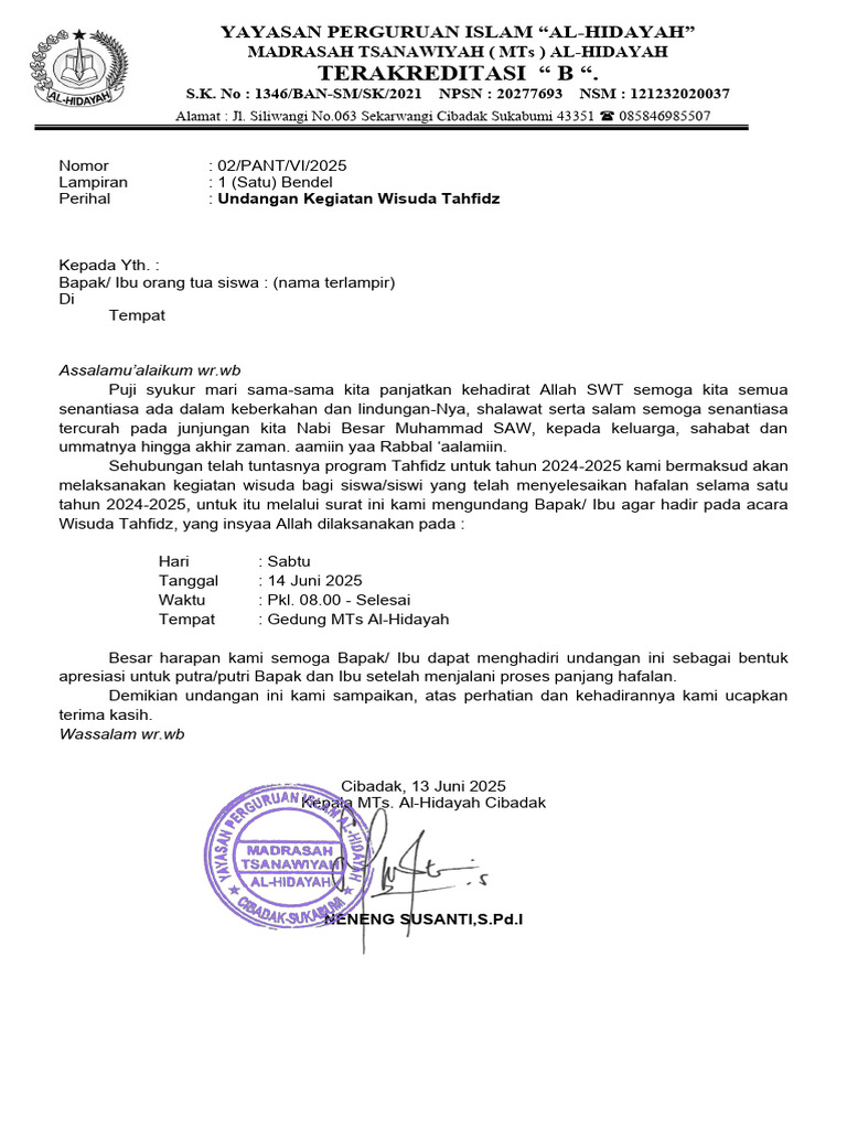 Undangan Wisuda Tahfidz | PDF