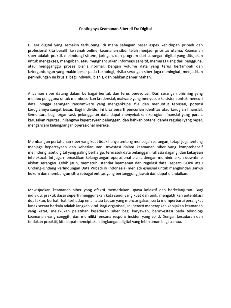 Pentingnya Keamanan Siber Di Era Digital | PDF