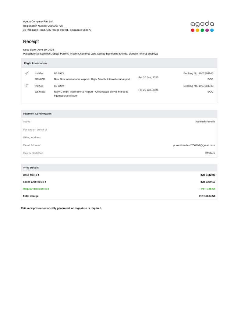 Goa Airport Flight Booking Receipt | PDF