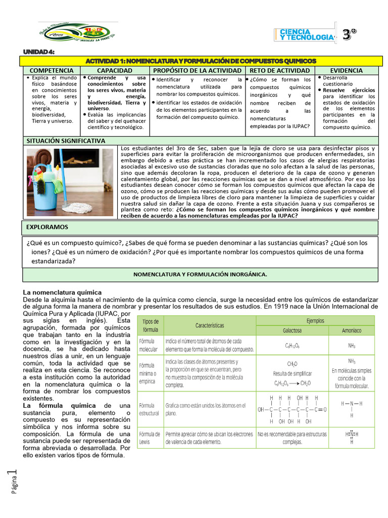 3°sec - UNIDAD 3 - ACTIVIDAD 1 (CyT Explica 2024) - Nomenclatura y Formulación 2025 | PDF ...