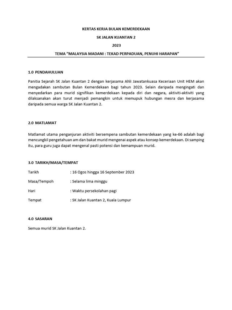 Kertas Kerja Bulan Kemerdekaan 2023 | PDF