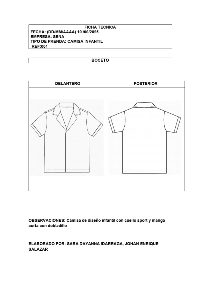 Formato de Ficha Tecnica Sara | PDF