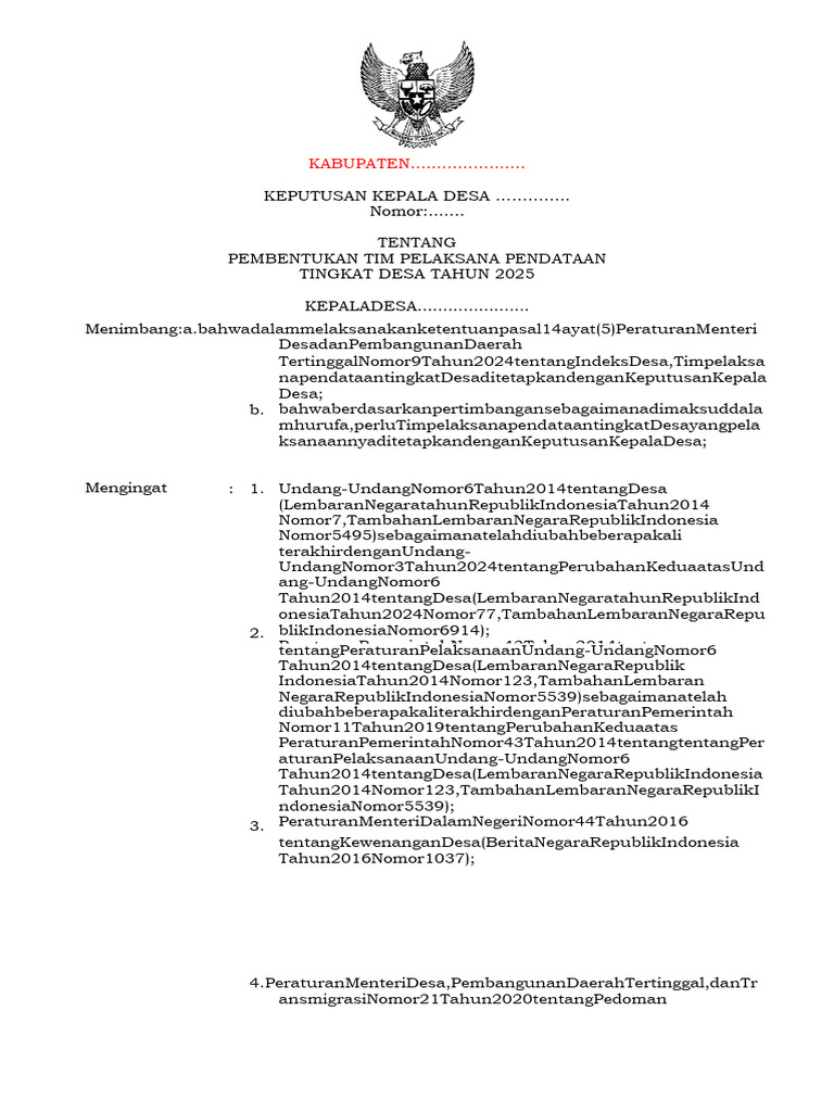 SK Pendataan Indeks Desa 2025 | PDF