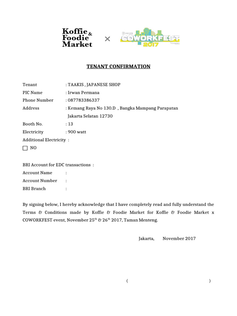 (KoMa) Coworkfest Tenant Confirmation Form | PDF