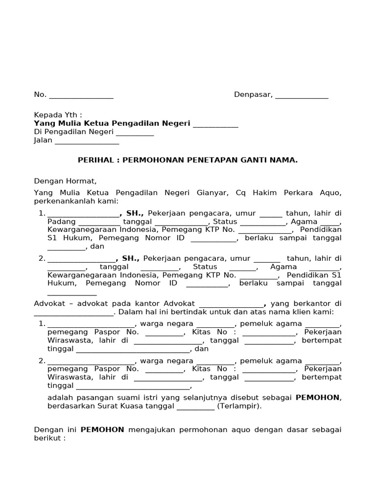 Surat Permohonan Ganti Nama | PDF