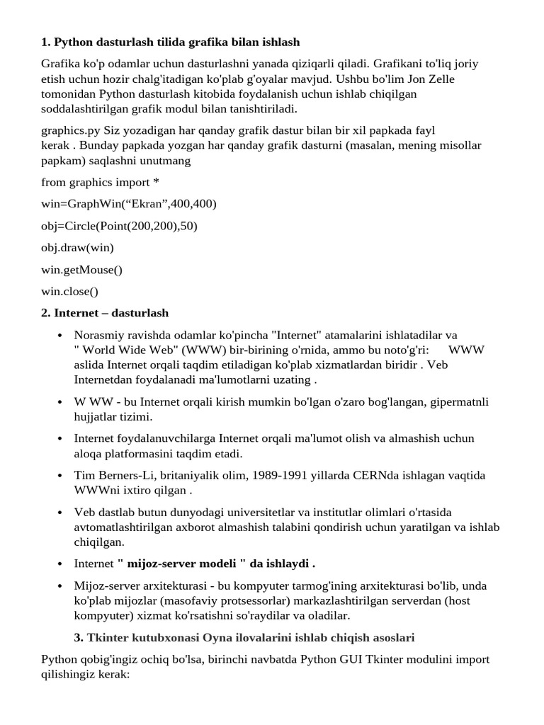 Python Dasturlash Tilida Grafika Bilan Ishlash | PDF