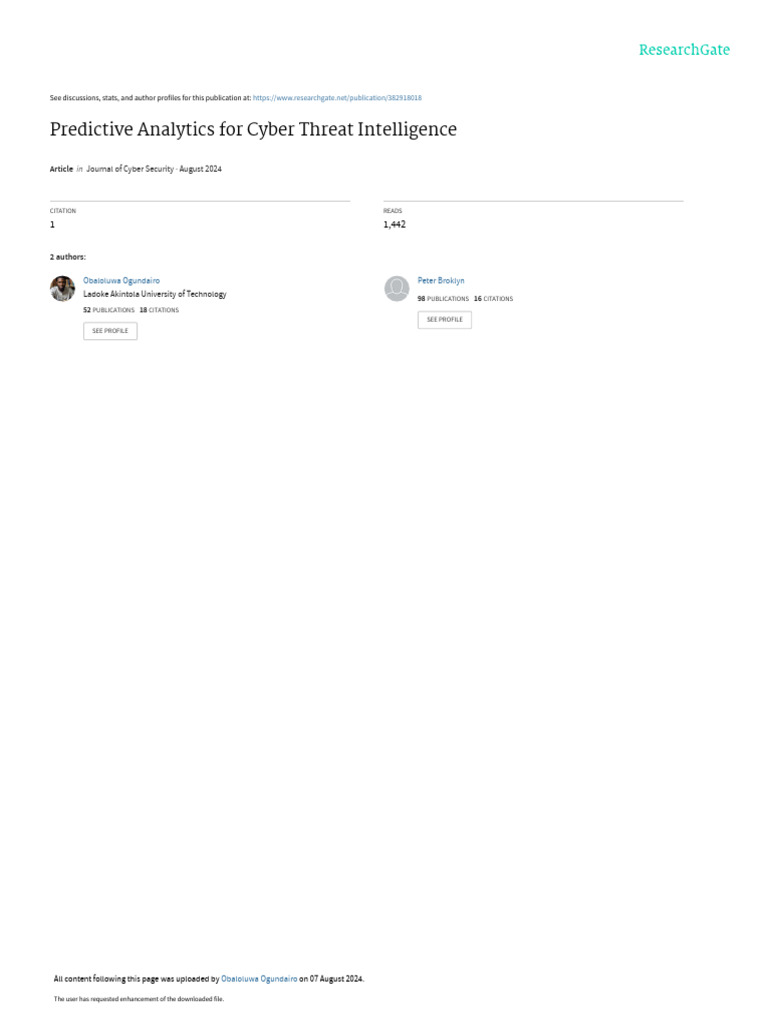 Predictive Analyticsfor Cyber Threat Intelligenc | PDF | Predictive Analytics | Analytics