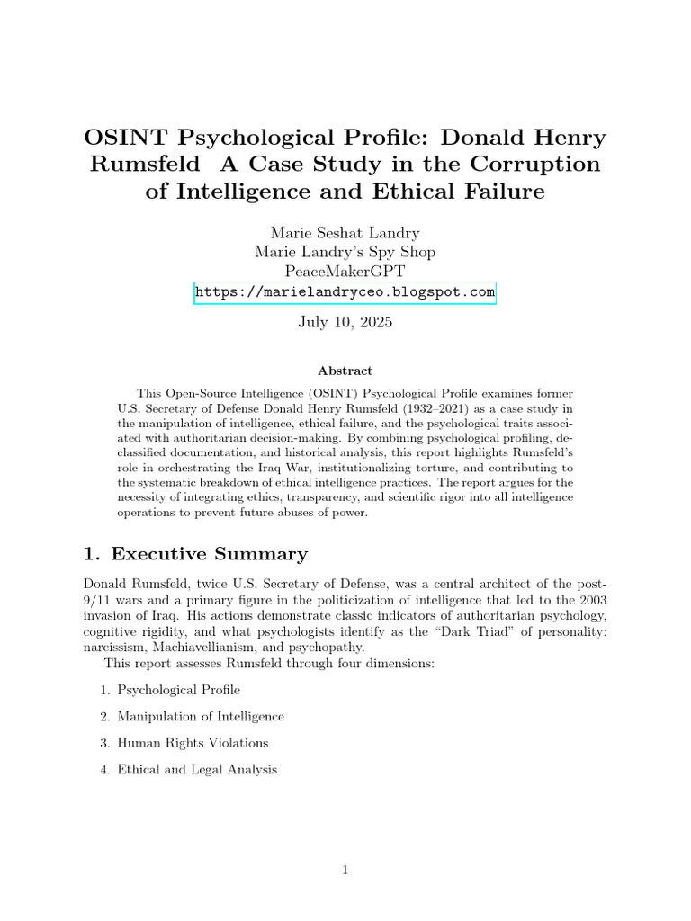 OSINT Psychological Profile: Donald Henry Rumsfeld - A Case Study in The Corruption of ...