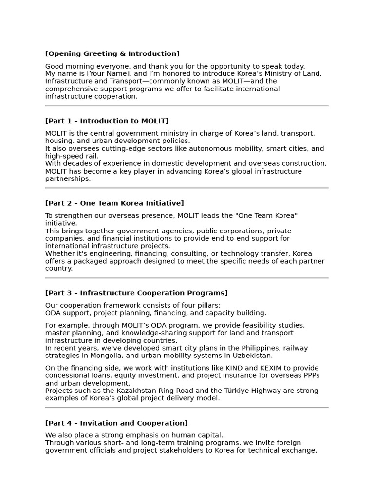 Korea's MOLIT: Global Infrastructure Support | PDF | Infrastructure ...