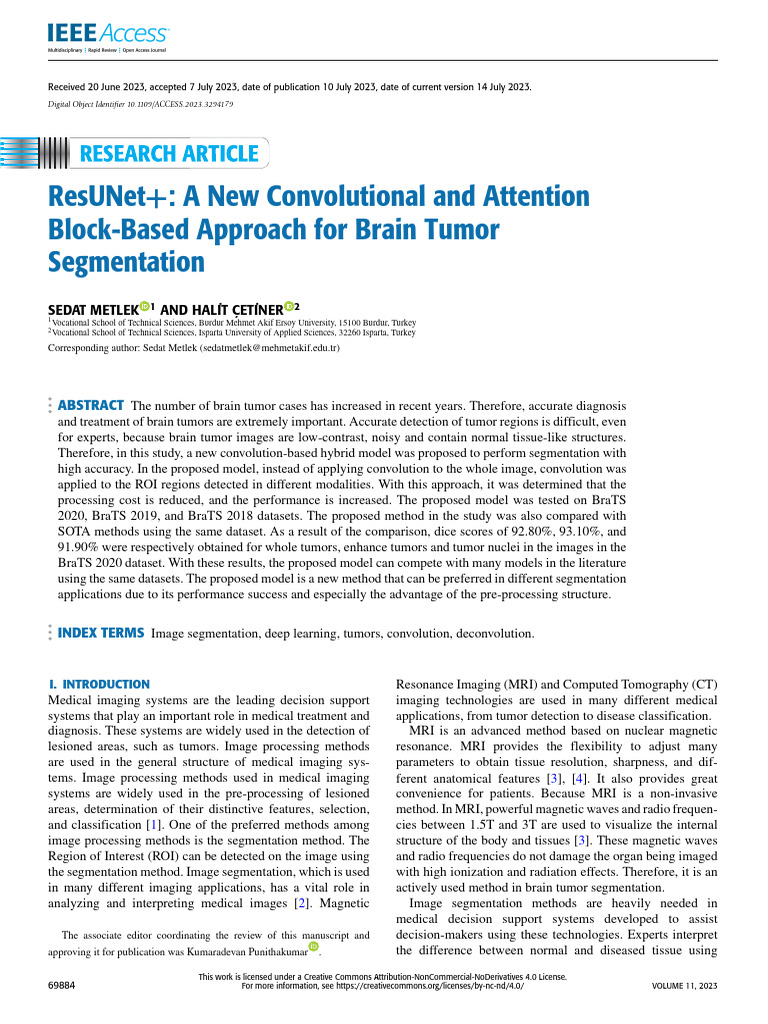 ResUNet A New Convolutional and Attention Block-Based Approach For Brain Tumor Segmentation ...