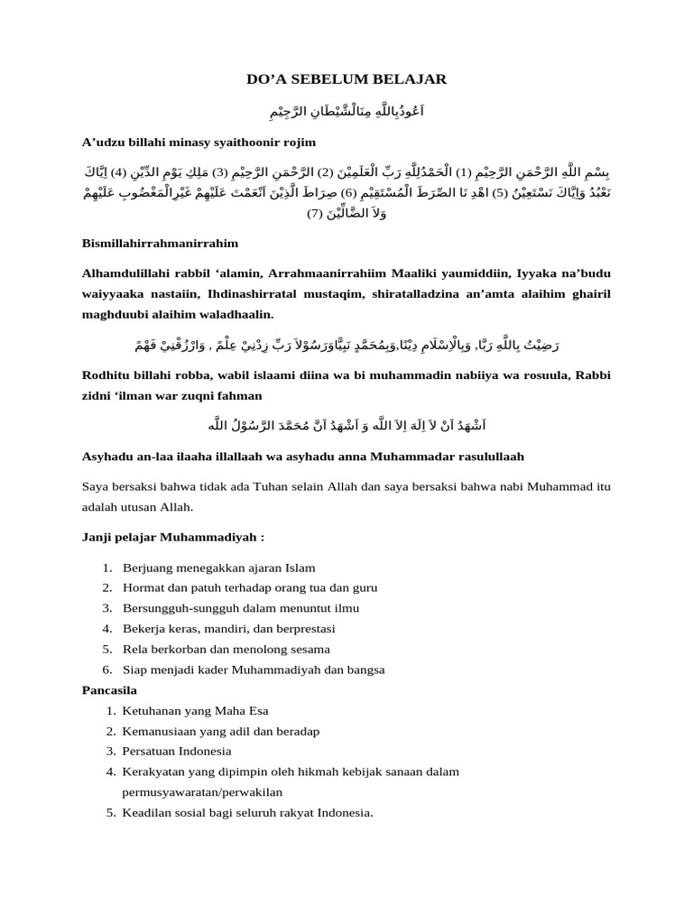 Doa Sebelum dan Sesudah Belajar | PDF