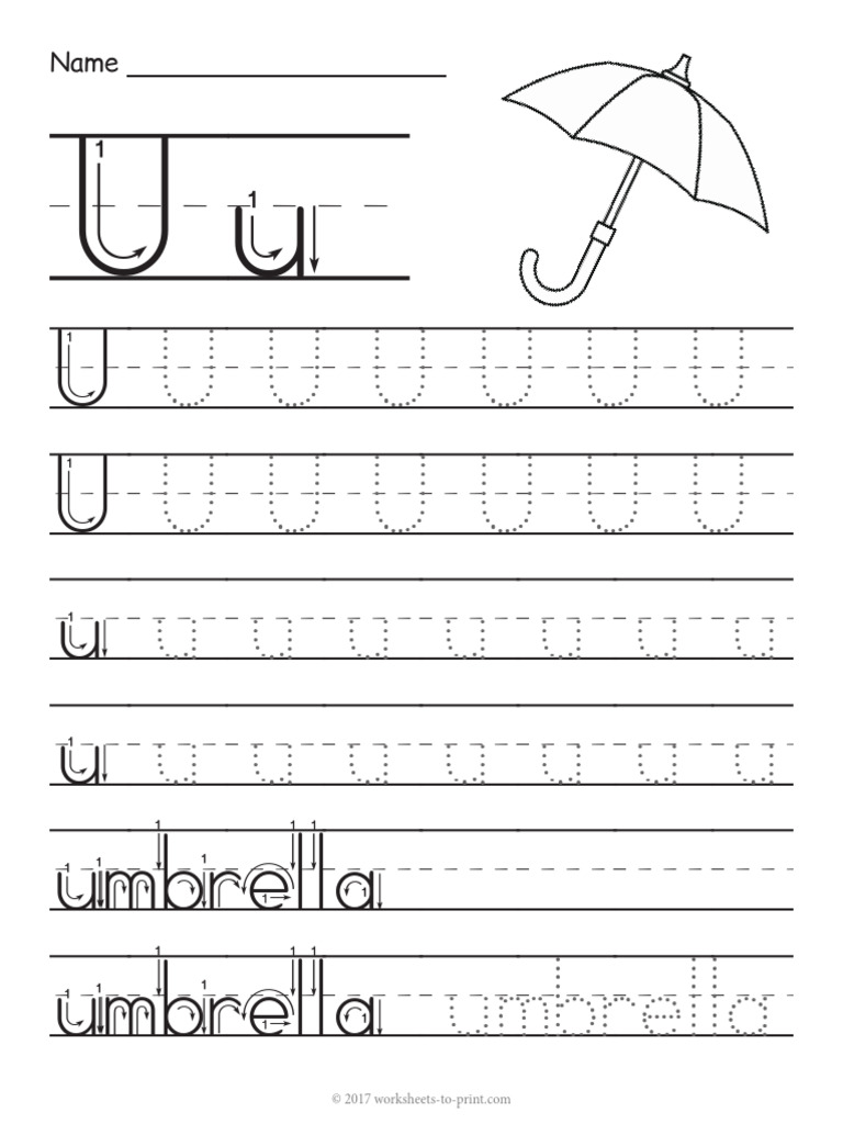 Tracing Letter U Worksheet | PDF