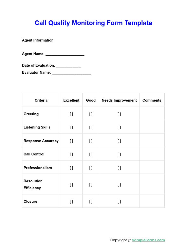 Call Quality Monitoring Form Template | PDF