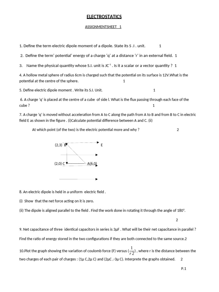 Electrostatics Assignment | PDF | Capacitance | Capacitor
