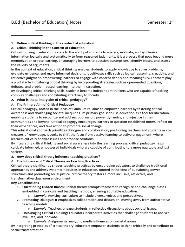 Critical Thinking and Reflective Practices Notes | PDF | Critical ...
