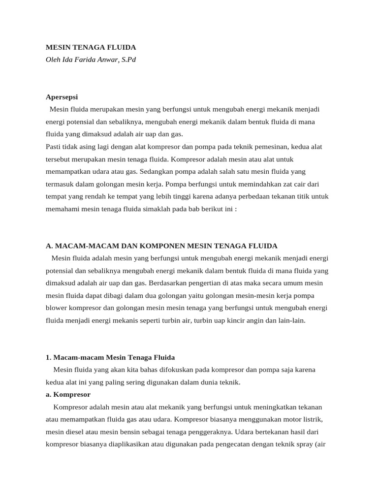 Definisi dan Jenis Mesin Tenaga Fluida | PDF