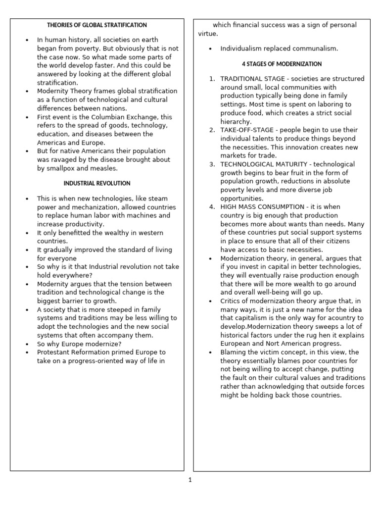 Theories of Global Stratification - Contemp | PDF | Modernization Theory | Economies