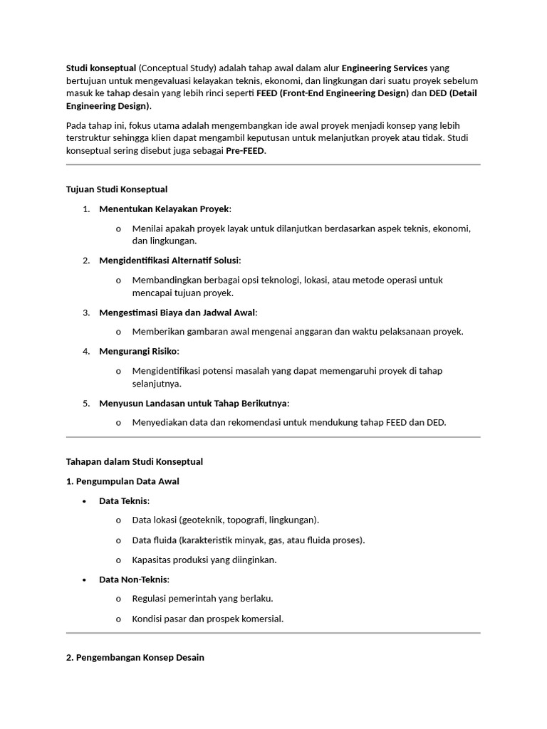 Tahapan Studi Konseptual (Pre-FEED) | PDF