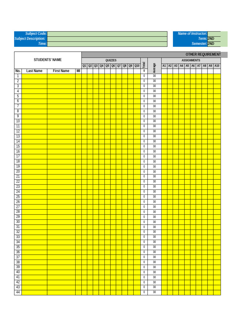 Class Record For College | PDF
