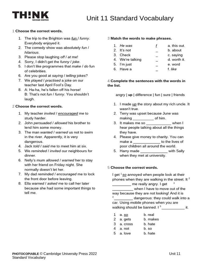 Thk2e BrE L2 Vocabulary Standard Unit 11 | PDF
