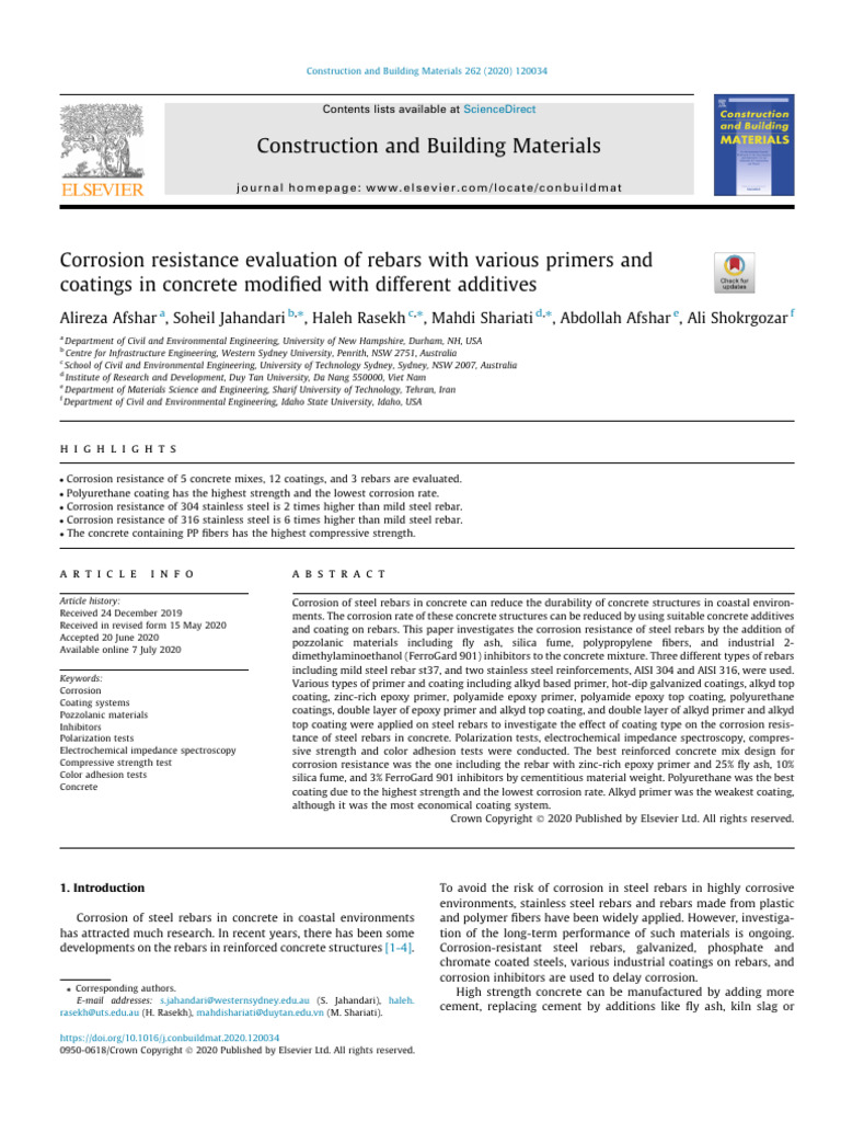 Corrosion Resistance Evaluation of Rebars With Various Primers | PDF ...