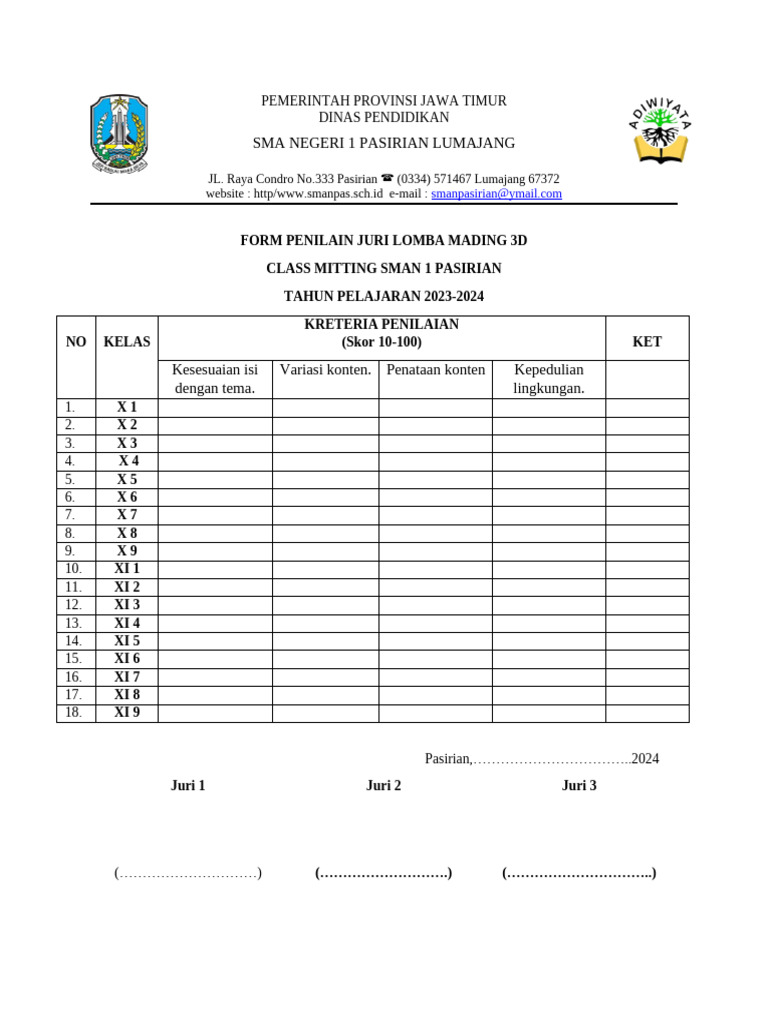 Form Penilaian Lomba Mading | PDF