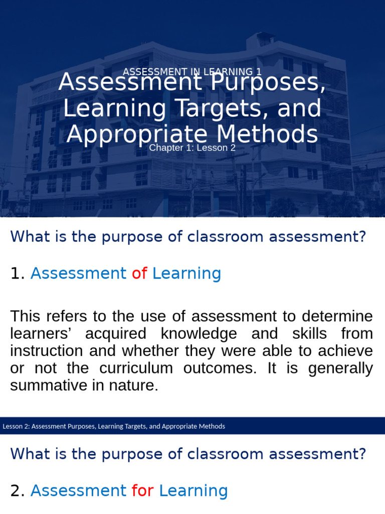 EDUC 202 Assessment in Learning 1 Lesson 2 2 | PDF | Educational ...