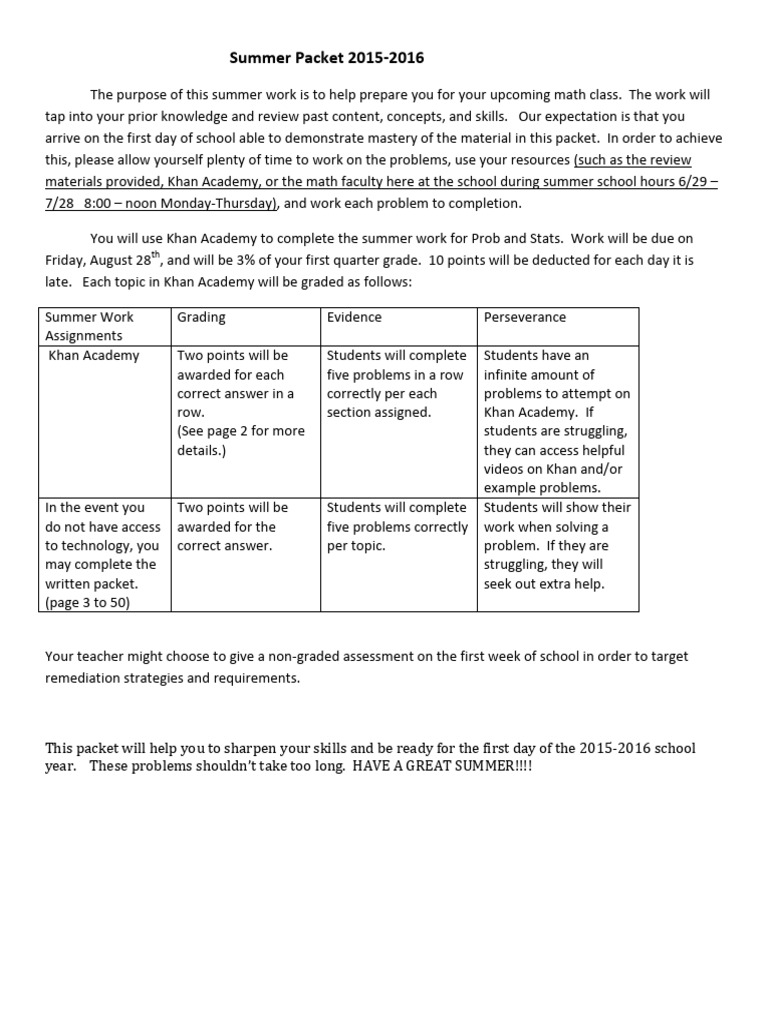 Prob and Stats Summer Work 2015 | PDF