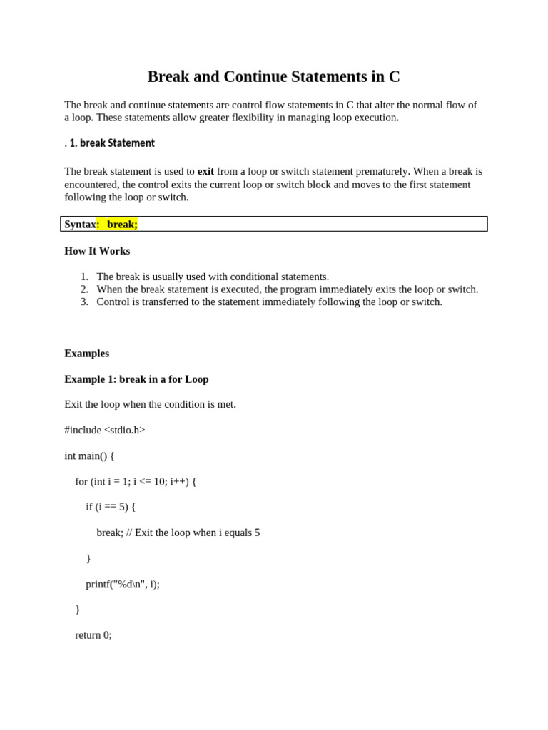 Break and Continue Statements | PDF