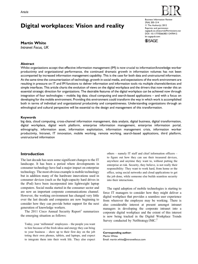Digital Workplace: Vision and Evolution | PDF | Big Data | Cloud Computing