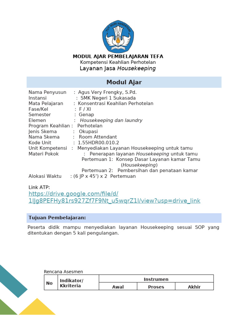 Modul Ajar Housekeeping Tefa | PDF