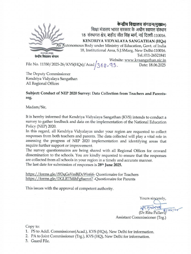 Conduct of NEP 2020 Survey - Data Collection From Teachers and Parents ...