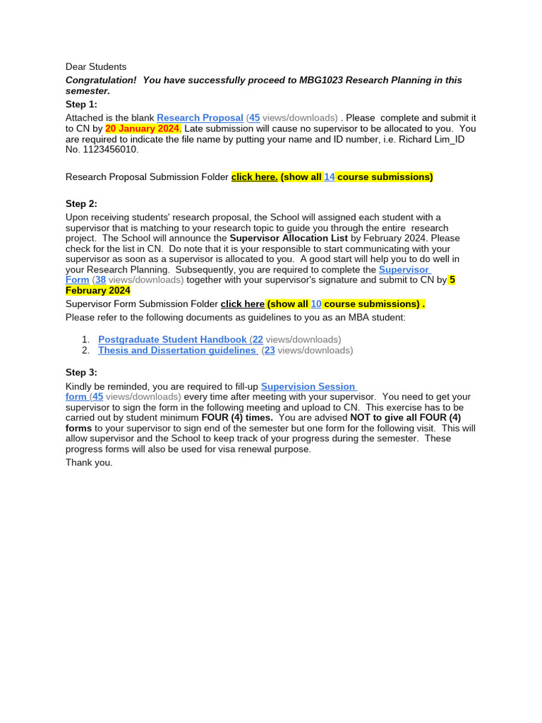 MBG1023 Research Proposal Guidelines | PDF