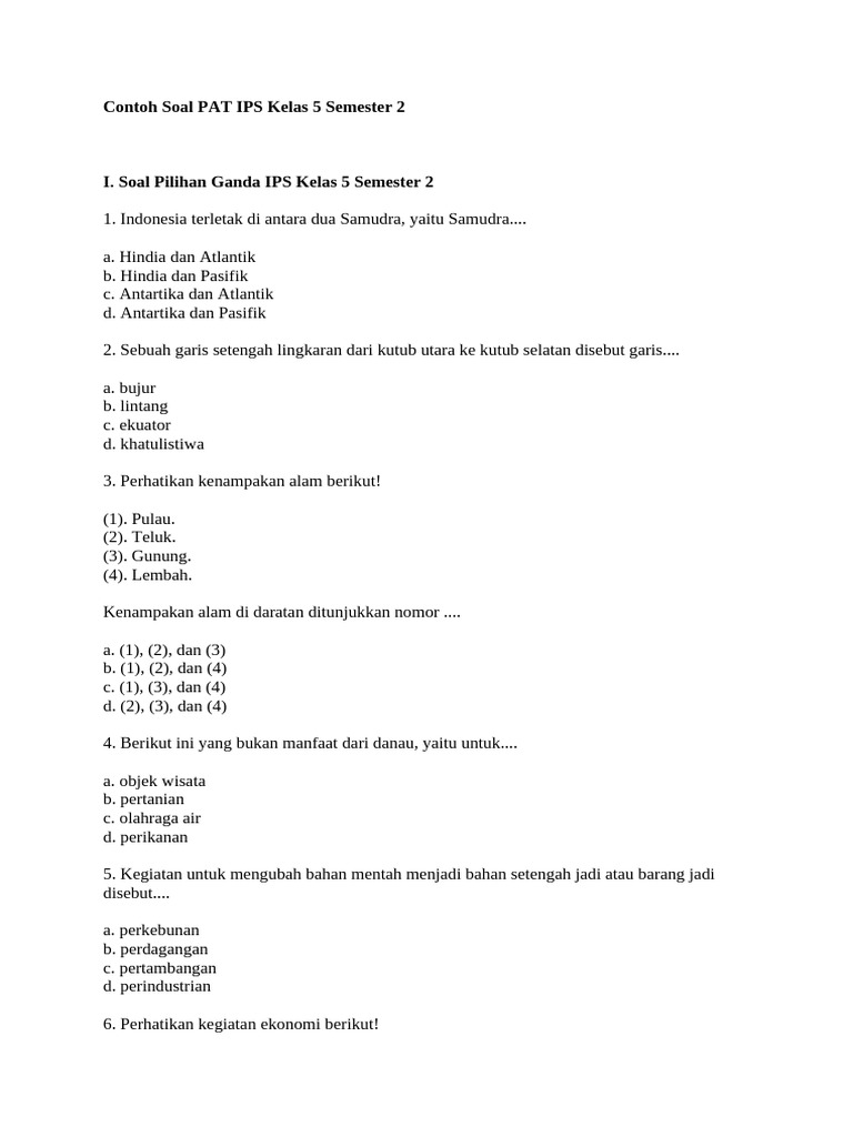 Contoh Soal IPS Kelas 5 Semester 2 | PDF