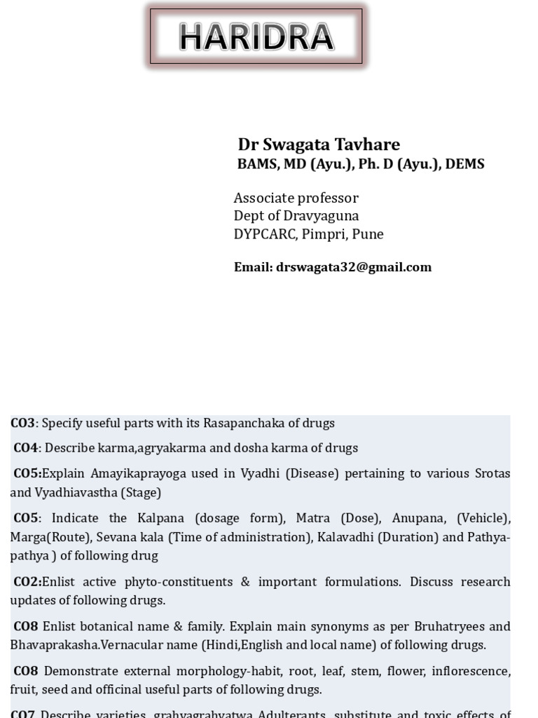 Haridra: Benefits and Morphology Insights | PDF | Turmeric | Medicine
