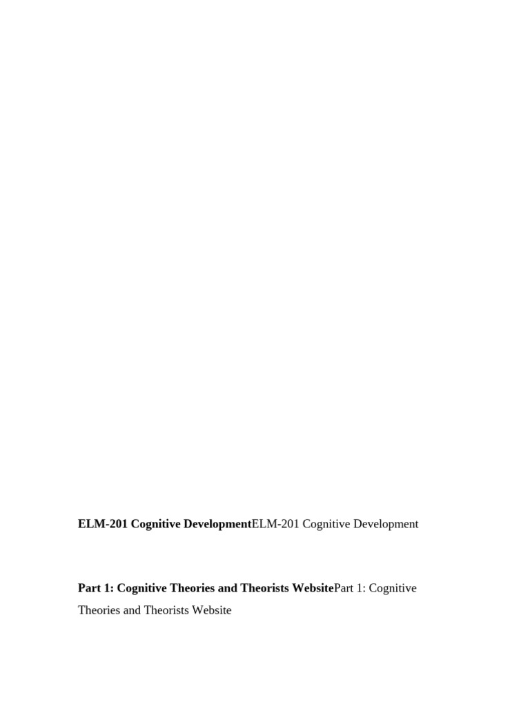 ELM201 Cognitive Development Part 1 Cognitive Theories and | PDF