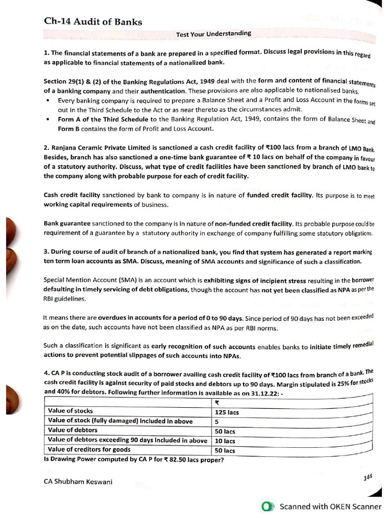 Audit of Banks Mcqs MTPs and RTPS | PDF
