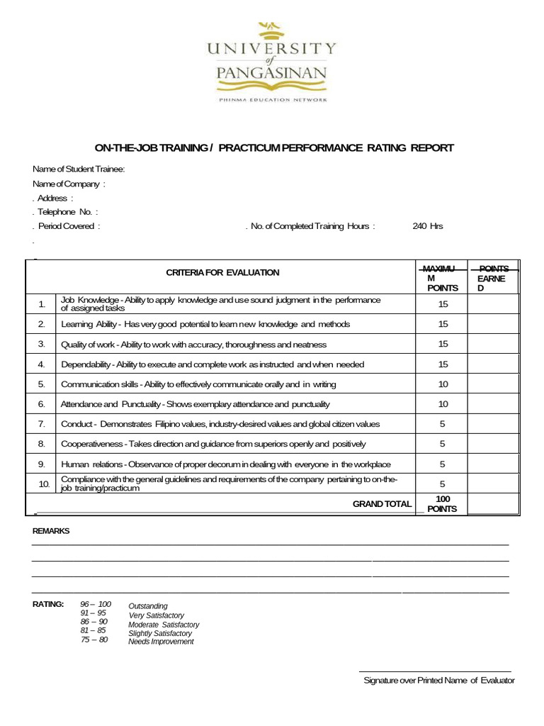 Ojt Practicum Performance Rating Report | PDF