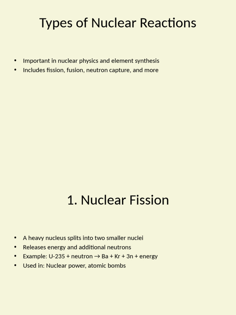 Types of Nuclear Reactions Presentation | PDF