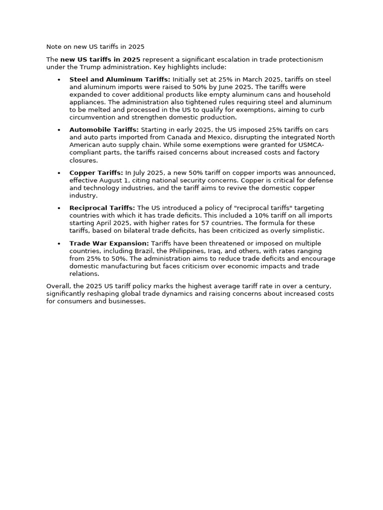 2025 US Tariff Policy Overview | PDF