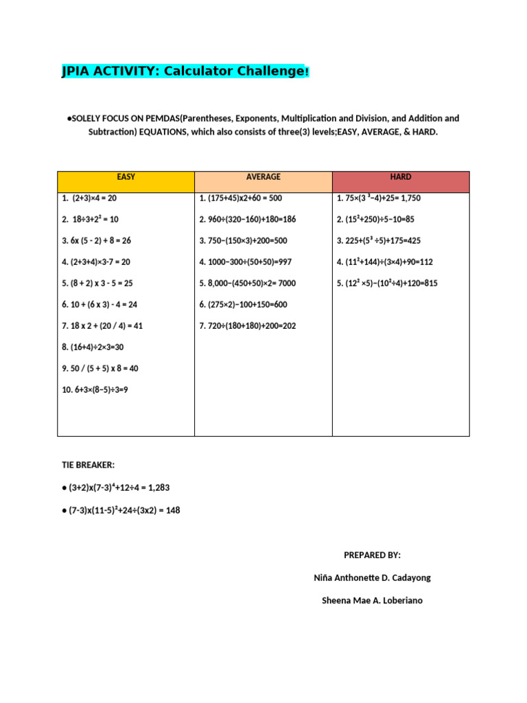 Calculator Challenge | PDF