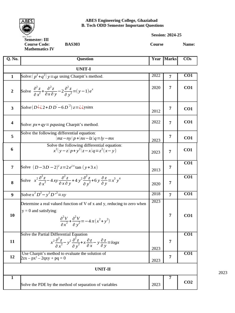B. Tech Mathematics IV Important Questions | PDF | Least Squares ...