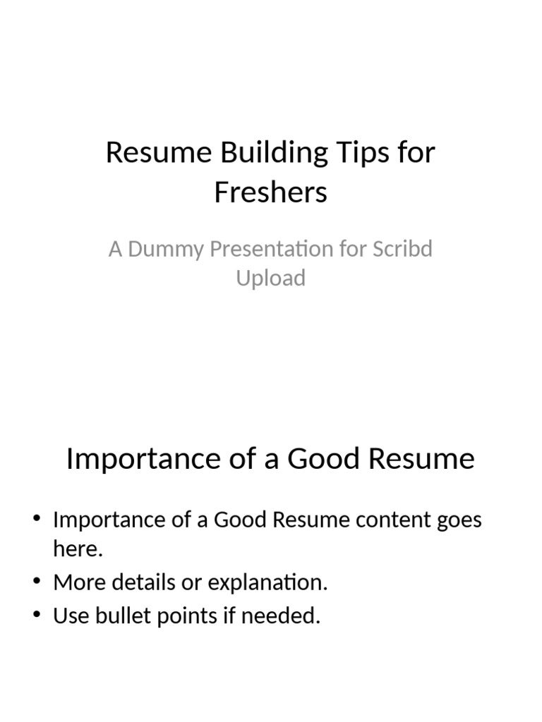 Resume Building Tips For Freshers | PDF