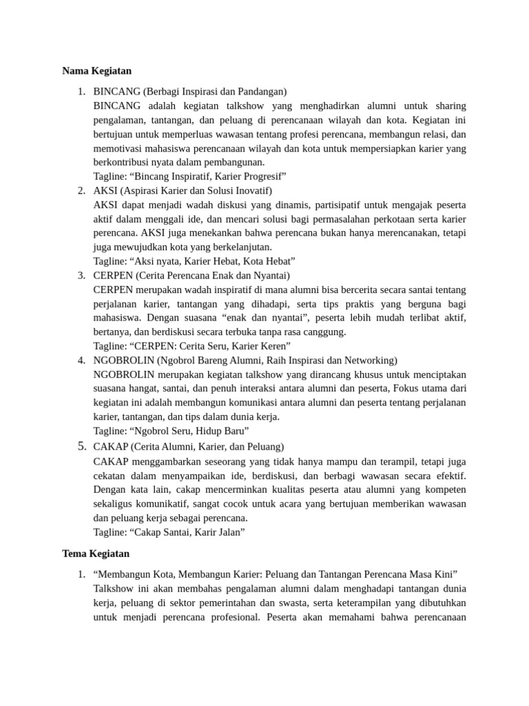 Nama Dan Tema Plano Talkshow | PDF