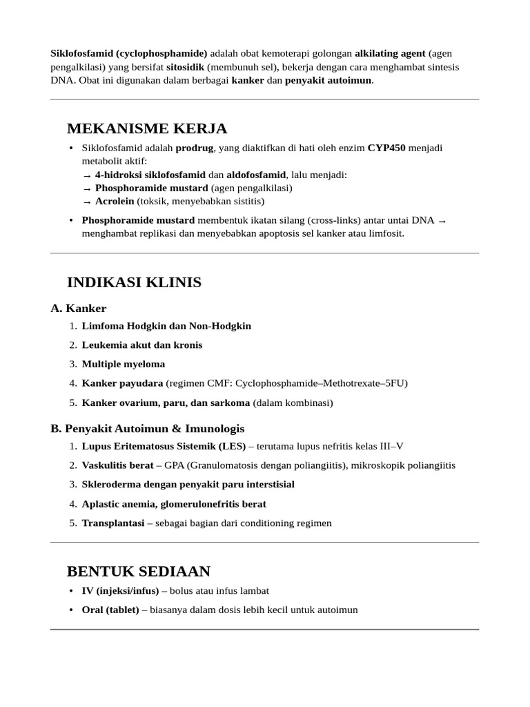 Siklofosfamid: Obat Kemoterapi dan Imunosupresan | PDF