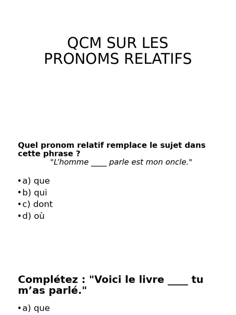 QCM sur les pronoms relatifs | PDF