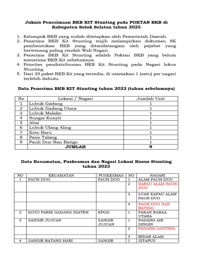 Juknis Penerimaan BKB KIT Stunting 2025 | PDF