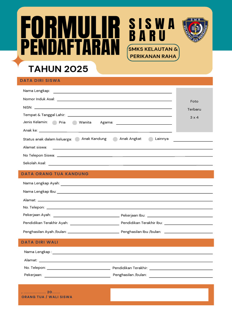 Formulir Pendaftaran Siswa Baru SKP Raha 2025 | PDF